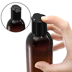 Bekith 16 Pack 8 ounce Amber Empty Plastic Bottles with Disc Top Flip Cap; BPA-Free Refillable Containers For Shampoo, Lotions, Liquid Body Soap, Creams