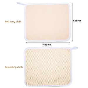 Exfoliating Face and Body Wash Cloths Towel Soft Weave Bath Cloth Exfoliating Scrub Cloth Massage Bath Cloth for Women and Man (3 Pack Exfoliating Side and Soft Terry Side Cloth)