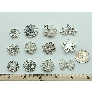 PEPPERLONELY Brand 12PC Mixed Style Acrylic Pearl Rhinestone Flat Back Alloy Metal Embellishments & Sew On Buttons 13/16~1-3/16 Inch