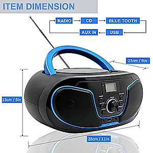 CD Player Boombox, LP-D02 Portable Bluetooth FM Radio Stereo Sound System with Crystal-Clear Sound, MP3 Playback, USB Input, AUX Input, Headphone Jack, LCD Display, AC DC Operated