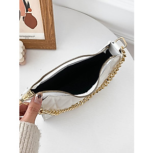 WDIRARA Women's Quilted Small Purse Chain Straps Shoulder Bag Zipper Handbag White