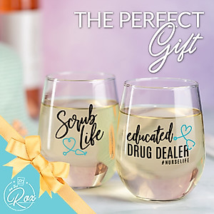 Nurse Gifts For Women Funny Wine Glass 2 Pc Set - 17 Oz Stemless Wine Glass - Funny Nurse Practitioner Gifts RN Nurses NICU Nurses and Student in Nursing School - Great for Coworker Appreciation Gift