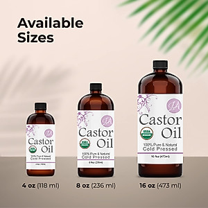 Healing Solutions Oils - 4 oz Castor Oil Organic Cold Pressed Unrefined Glass Bottle - Natural Organic Castor Oil for Face - 118 ml - Castor Oil for Hair and Skin - Facial Castor Oil