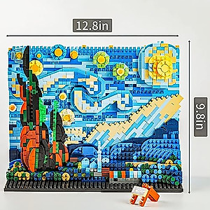 MACTANO The Starry Night Micro Mini Building Kit for Adult, Vincent Van Gogh Idea Display for Home Decor DIY Building Block Set Construction Toy Model-1858PCS