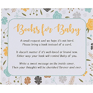 Books for Baby Request Cards - 60-Pack Baby Shower Invitation Insert Card Party Supplies, Gender Reveal Gift Request Card, Unisex Floral Design, 3 x 2.5 Inches