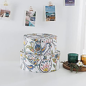 Soul & Lane Decorative Cardboard Storage Boxes with Lids, Paisley Charm - Set of 2: Floral Keepsake Boxes for Women, Oval Nesting Gift Boxes, Paperboard Pretty Storage Boxes for Shelves