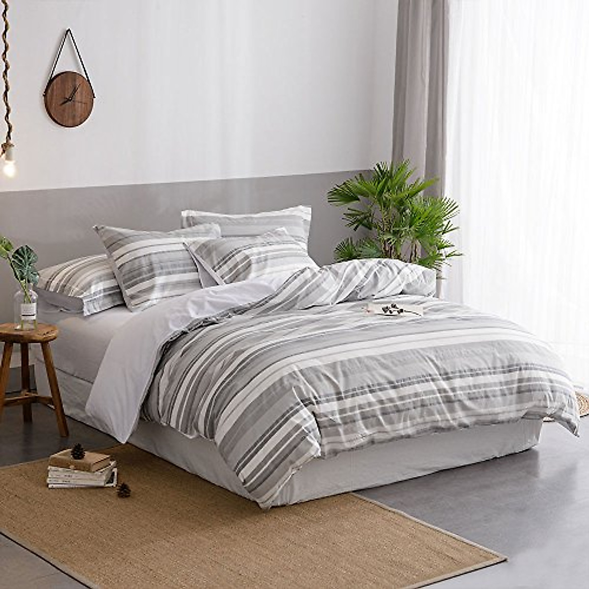 Merryfeel Cotton Duvet Cover Set, 100% Cotton Yarn Dyed Duvet Cover with 2 Pillowshams,- King
