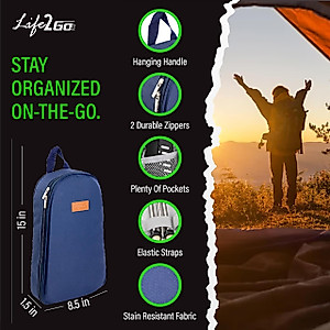 Life 2 Go 10 Pcs Camp Cooking Utensil Set & Outdoor Kitchen Gear Cookware Kit, Portable Compact Carry Case for Camping, Hiking, Travel, BBQ Grilling Stainless Steel Accessories Spoon & Fork, Navy