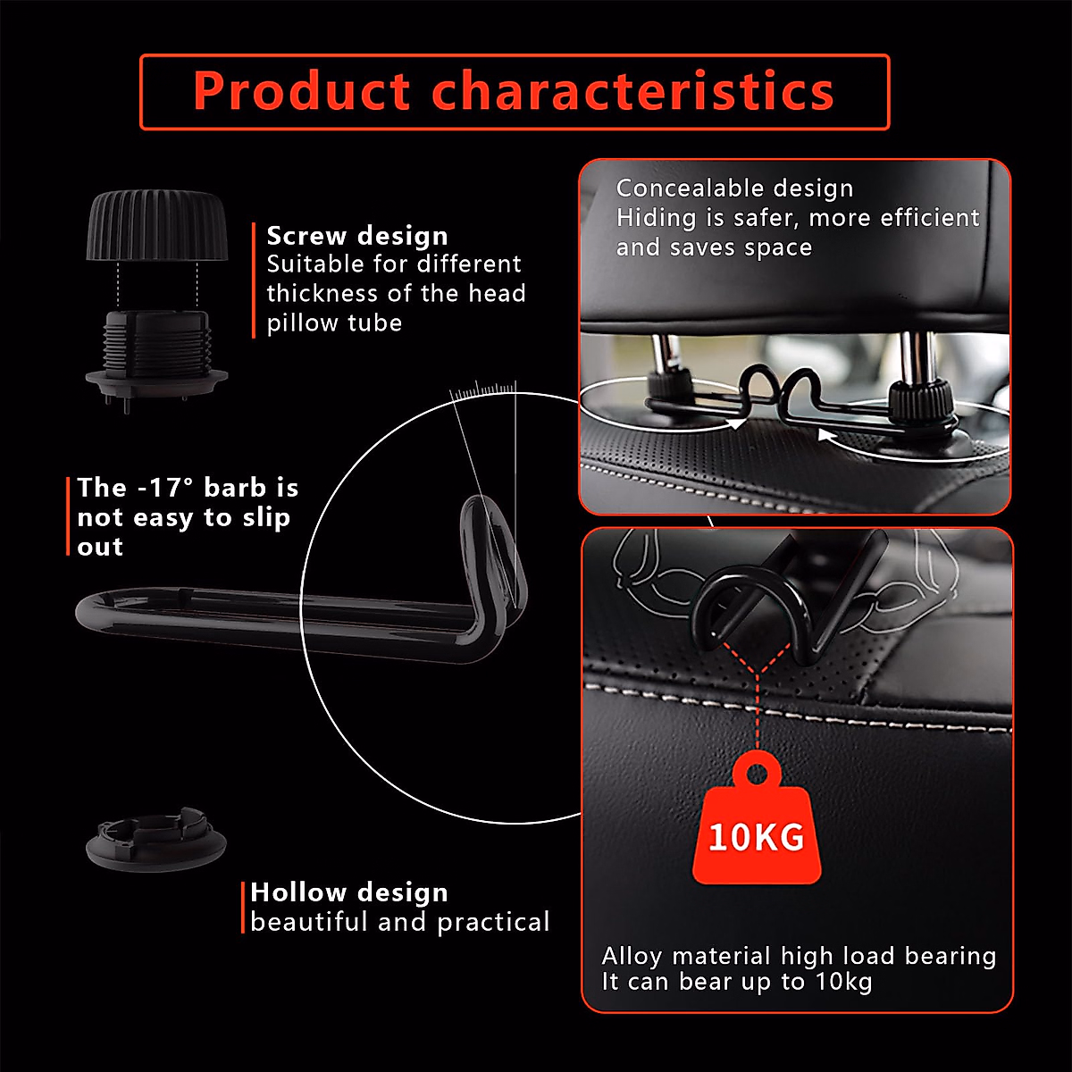 Fogfar 2 Pack Car Headrest Hanger Holder, Car Seat Multi-functional Hidden Hook, Car Universal Back Seat Storage Holder Hooks, Car Interior Storage, for Purse, Backpacks, Shopping Bags (Black)