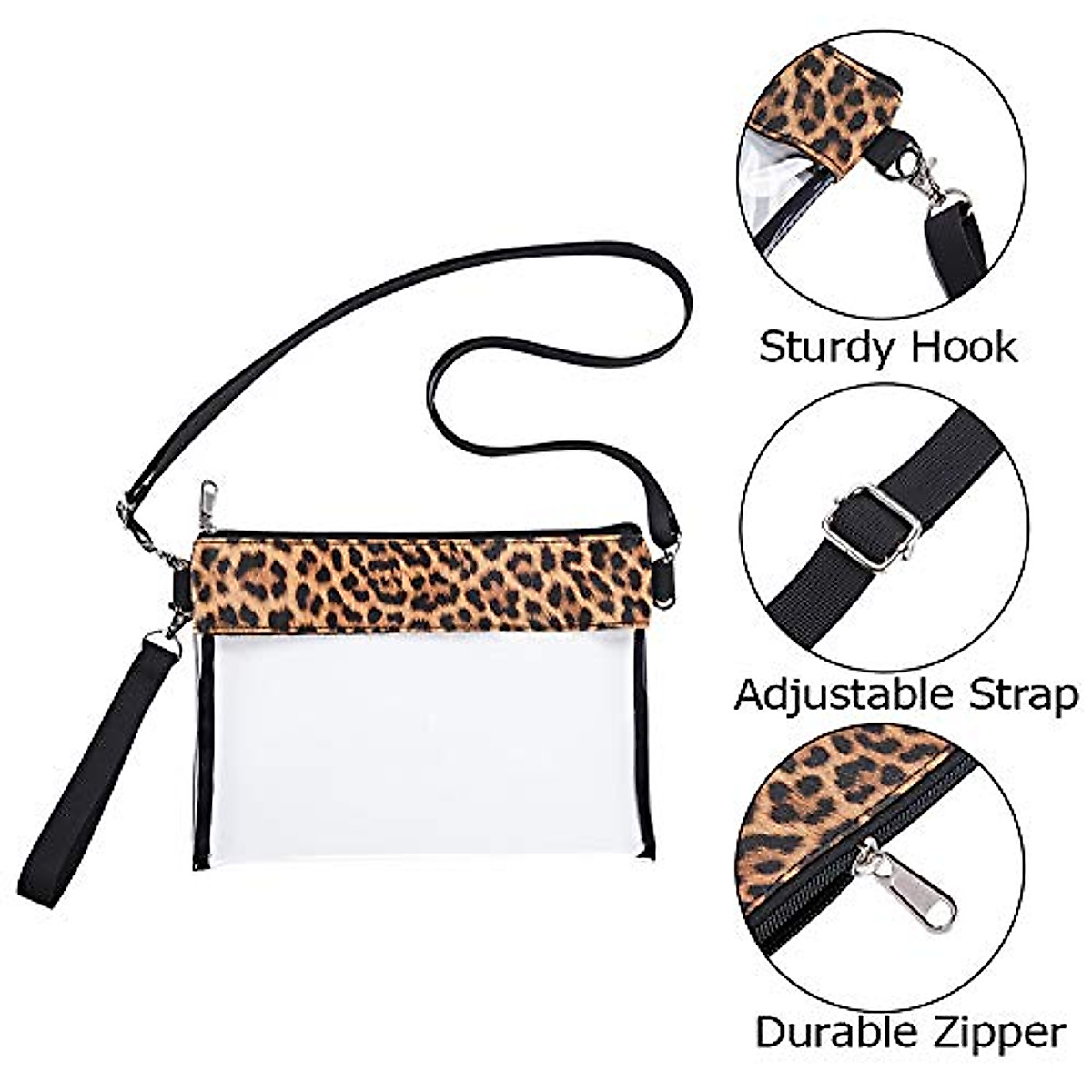 Clear Crossbody Purse Bag, Leopard Print PU Leather Bag, Stadium Approved Clear Tote Bag for Concerts Sports Events