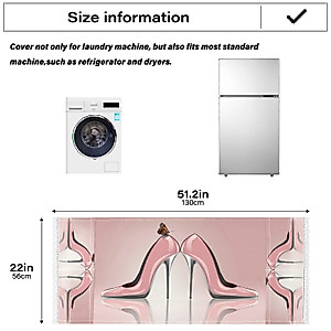 Pink High Heel Shoes Butterfly Washing Machine Cover, 51''x22'' Non Slip Washer Dryer Top Cover Mat for Front Load Waterproof Refrigerator Fridge Dust Proof Cover with 4 Storage Bags Home Decor