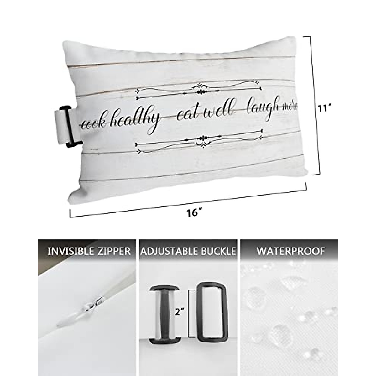 Recliner Head Pillow Ledge Loungers Chair Pillows with Insert Kitchen Quote Vintage White Wood Grain Lumbar Pillow with Adjustable Strap Outdoor Waterproof Patio Pillows for Beach Pool Chair, 2 PCS