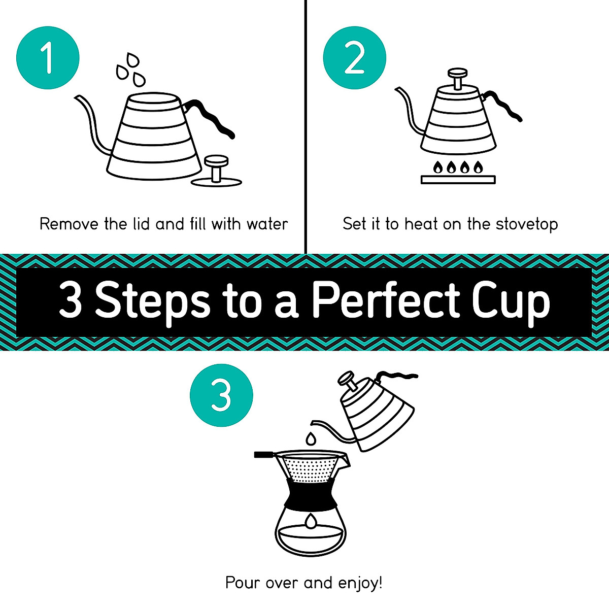 Coffee Gator 34oz Stainless Steel Gooseneck Kettle with Thermometer, 4 Cup