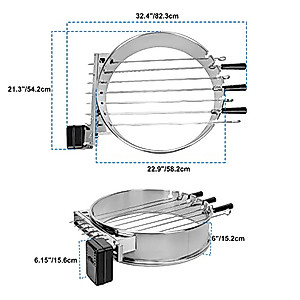 only fire Shish Kabob Set with Stainless Steel Ring, Automatic Skewers Turner for Weber 22" Kettle and Other Similar Kettle Grills