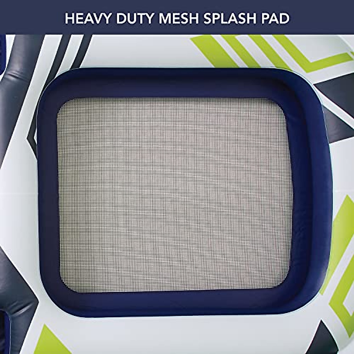 Aqua Inflatable Lake Float for Adults | Floating Island - Dock - Lake Raft with Docking Lounger, Navy/Lime/White