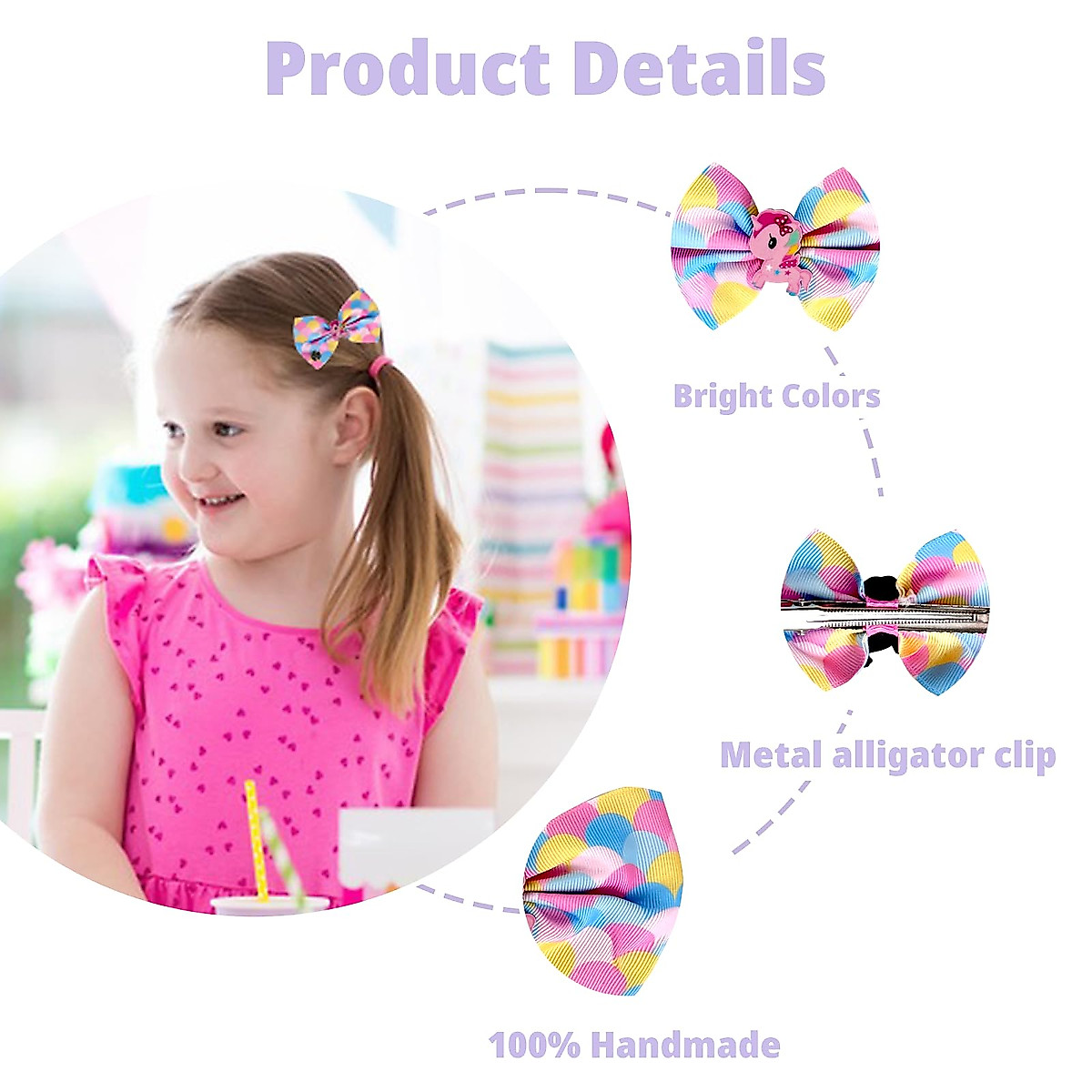 YQLOGY Hair Bows (Bundle Of 12 Bows) 7 Days Of The Week Hair Clips For girls, 12 Count (Pack of 1)