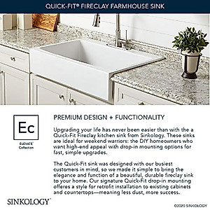 Sinkology SK452-26FC-3-AMZ Anna QuickFit Drop-in Farmhouse 25.85 in. 3-Hole Single Bowl Crisp White with Care IQ Kit Fireclay Kitchen Sink