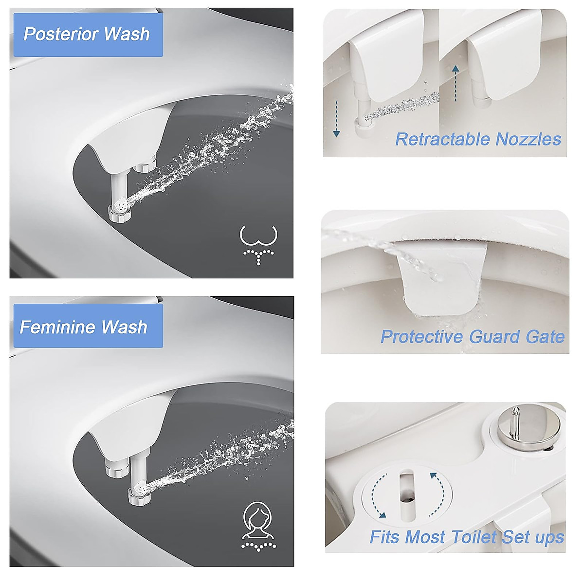 Bidet Attachment for Toilet, Ultra-Slim Non-Electric, Self Clean Bidet Sprayer, Adjustable Water Pressure, Dual Nozzle for Feminine/Posterior Wash, Easy to Install, White, BELLEARLY