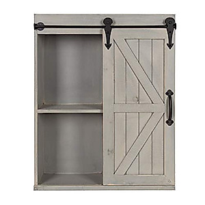 Kate and Laurel Cates Decorative Wood Wall Storage Cabinet with Sliding Barn Door, Rustic Gray