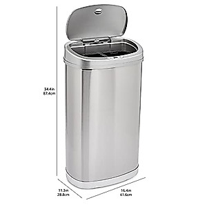 Amazon Basics Automatic Hands-Free Stainless Steel Trash Can - 50-Liter, 2 Bins
