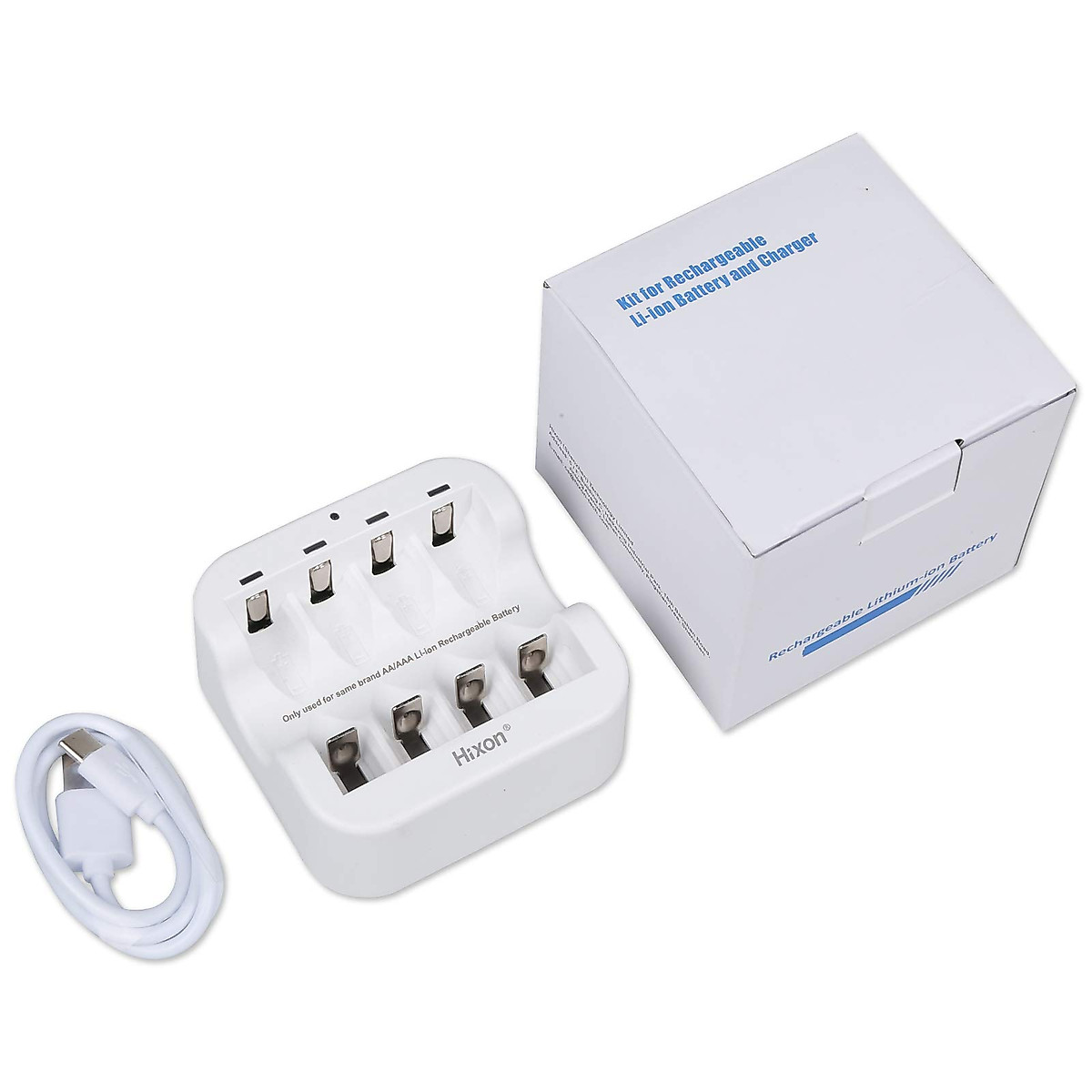 Hixon 4-Bay AA AAA Battery Charger, Q022 Mode for Rechargeable Lithium AA/AAA Batteries,USB Chargr Without Adapter