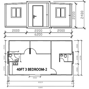 40FT 2 ROOM Tiny Homes to Live in for Adults prefab unfoldable House casas prefabricadas para Vivir Small Foldable Container House kit Mobile Modular Guest House for Sale,Bathroom Toilet Kitchen