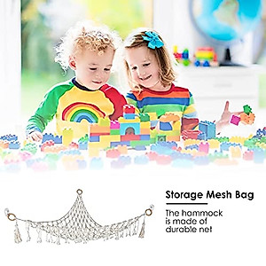 CHUWUJU Stuffed Animal Storage Hammock,Hanging Macrame Boho Tassels Hammock Net Toy Organizer Net Holder for Nursery Kids Bedroom,Perfect Home Decor