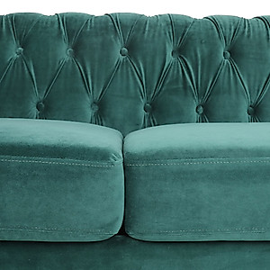 NOSGA Modern Chesterfield Fabric 3 Seater Couch Furniture, Deep Button Tufted Chesterfield Velvet Sofa with Scroll Arms, Upholstery Nailhead Trim Sofa Couches for Living Room(Green)