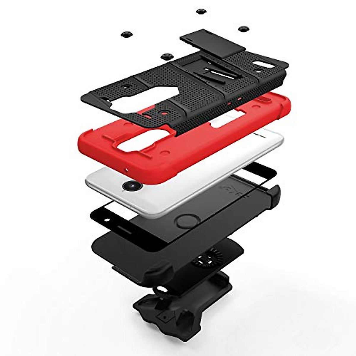 ZIZO Bolt Series LG K30 Case Military Grade Drop Tested with Tempered Glass Screen Protector Holster LG Harmony 2 Case Black RED