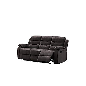 Kingway Modern Fabric Reclining 3 Seat Living Rooms Upholstered Manual Motion Couches Sofas, Brown