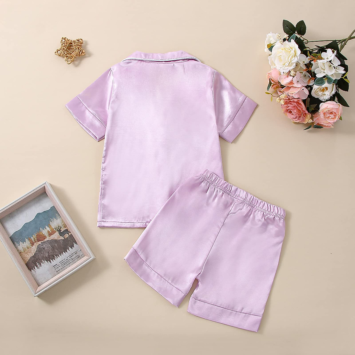 One opening Boy Girl Baby Pajamas Satin Toddler Pajamas Button Down Sleep Suit Kids Pajamas Set Boys Pajamas Girls Pjs (A-Purple, 6-12 Months)