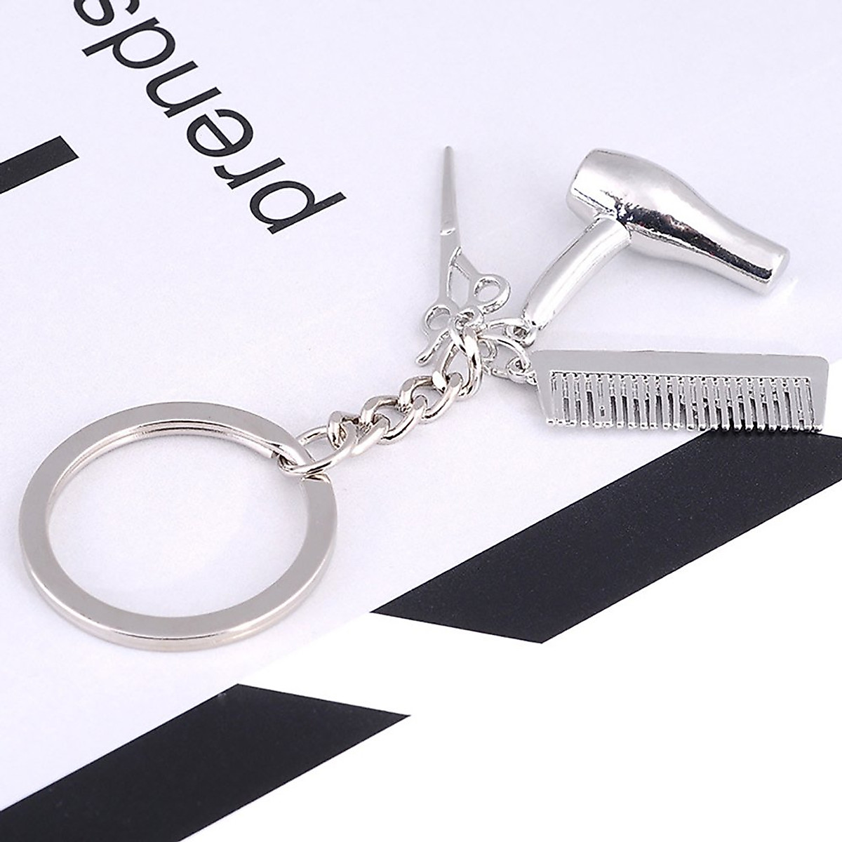 Meiligo® Fashion Woman Hairdresser Scissors Comb Stylist Key Chain Jewelry Pendant Hair Stylist Dryer Charm Necklace Set (Key Chain)