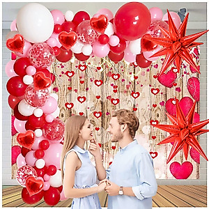Valentines Day Balloon Arch Garland Kit, Valentines Red Pink White Balloon with Bling Heart Hanging Swirls star Balloon ribbon for Valentine Party Anniversary Wedding Engagement Supplie