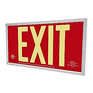 LFI Lights | Aluminium Photoluminescent Red Exit Sign | 50' Viewing Distance | Aluminum Frame | Wall, Ceiling, or Side Mount | Single Sided | Optional Adhesive Arrows | UL Listed | PA2-R-50-S