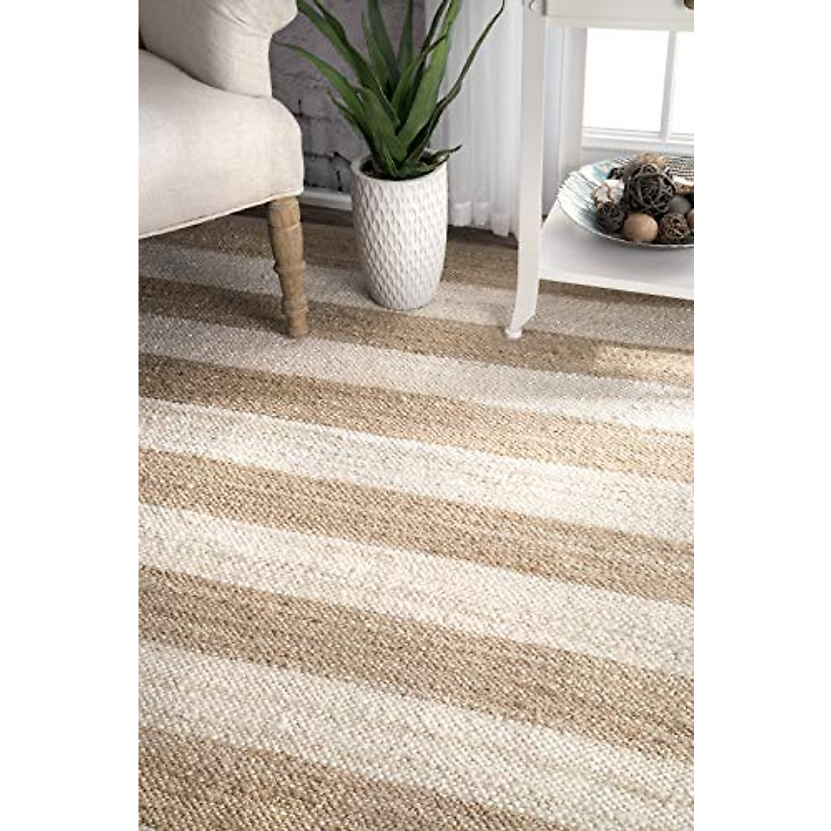 nuLOOM Alisia Flatweave Stripes Jute Runner Rug, 2' 6" x 6', Off-white
