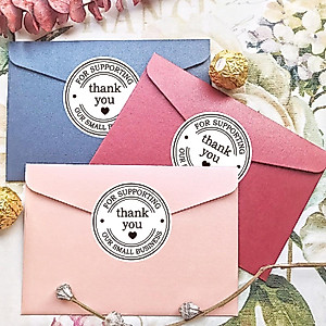 1.5" Round Thank You Stickers - Printed Thank You for Supporting Our Small Business Stickers with Hearts - 500 Thank You Labels Per Roll