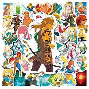 Stickers for Zelda Legend Amiibo Kingdom Tears Fans Kids Teens Boys Party Favors Toys Vinyl Waterproof Laptop Water Bottle Stickers, A, Pack of 50