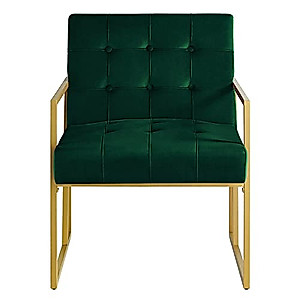 24KF Modern Jade Velvet Button Tufted Accent Chair with Golden Metal Stand, Decorative Furniture Chairs for Living Room Bedroom -Jade