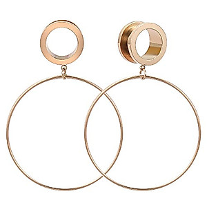 ZS Ear Tunnels Large Hoop Ear Plugs Rose Gold Ear Gauges 316L Stainless Steel Expander Dangle Gauges 6g-3/4 IN
