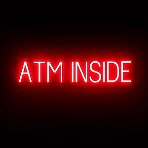 SpellBrite ATM INSIDE Sign for Business | ATM & EBT-Related Signs with Neon Look, Red LED Light | 33.2" x 6.3"