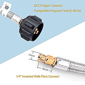 GasSaf 18inch RV Propane Pigtail Hose Stainless Steel Braid Connector with Type 1 Connection x 1/4 Inch Inverted Male Flare（2 PCS
