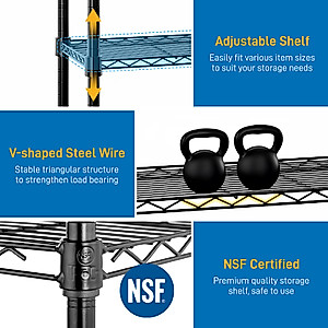 WZONICE98 5 Tier Storage Shelves Standing Shelf Units NSF Wire Garage Organizer Heavy Duty Garage Shelving Unit L Shaped Clothes Rack for Corner Laundry Bathroom Kitchen Pantry Closet