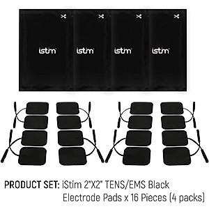 iStim Super Soft 2"x2" TENS Unit Electrodes for TENS Massage EMS Unit/Muscle Stimulator - 100% Japanese Gel - 16 Pieces Reusable Electrode Pads (2"x2"- 16 Pieces - Black)