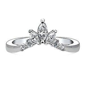 BERRICLE Sterling Silver Flower Wedding Rings Cubic Zirconia CZ 7-Stone Curved Band for Women, Rhodium Plated Size 10