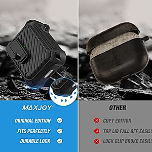 Maxjoy for AirPods Case Cover, Airpods 2 Protective Case with Automatic Secure Lock Gen 2 Military Hard Shockproof Cover with Keychain Compatible with Apple Airpods 2nd Airpods 1st Generation, Black