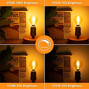 E12 Décor Globe g16.5 G50 Candelabra Light Bulb 4W Dimmable,40 Watts Equivalent,Amber Glass 2200K 300lm,Edison Replacement Globe Bulb for Sputnik Chandelier Vanity Ceiling Fan Light Bulbs,2 Pack