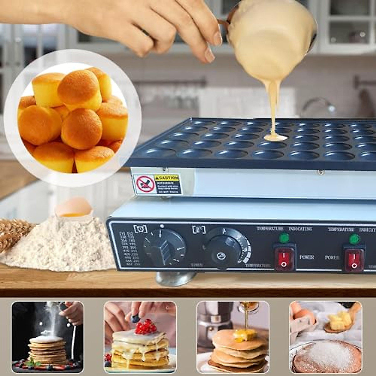Cabinet Pancake Maker, 50PCS 1800W Commercial Electric Nonstick Waffle Maker Machine, 1.8 In Waffle Makers with 2 Thermostats & 2 Timers Separate Control for Home, Restaurant, Cafe, Bakery, Kitchen