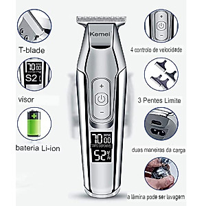KEMEI Mens Clipper Cordless Barber Professional Hair Clipper LCD Display 0mm Baldheaded Beard Cutter Electric Haircut Machine USB Rechargeable