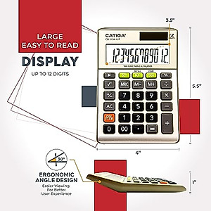 Desktop 12-Digit Business Calculator with Dual Power, Solar and Battery, for Basic, Finance and Tax Calculations, Desk Calculators for School or Office
