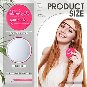 Hoolerry 48 Pcs Pink Inspirational Compact Mirror Bulk 2.8 Inch Round Makeup Glass Mirror Positive Personal Purse Pocket Mirror Small Portable Travel Mirror for Employee Coworker Staff